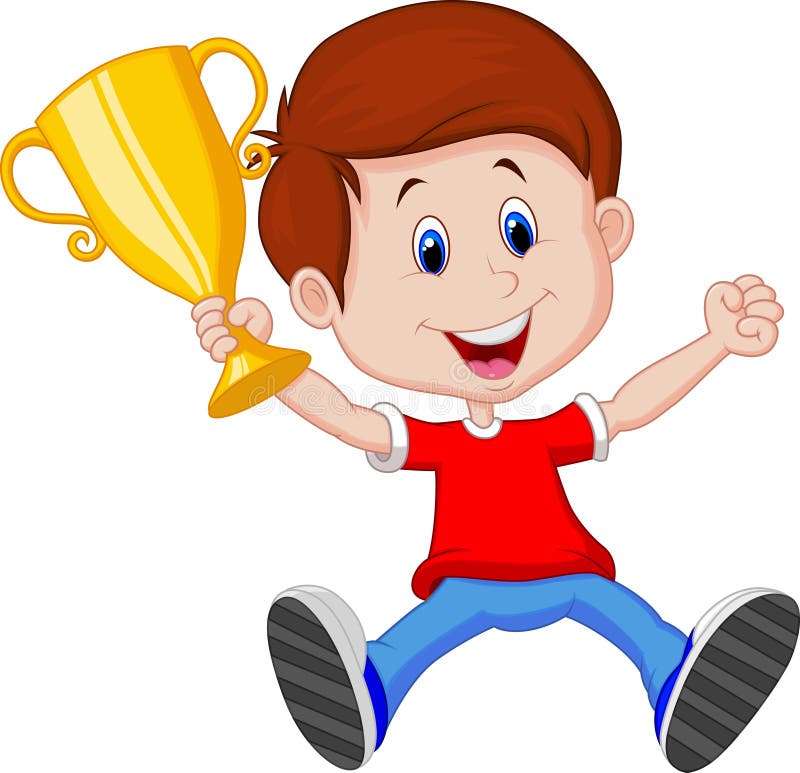 Boy Cartoon Holding Gold Trophy Stock Vector - Illustration of cartoon ...