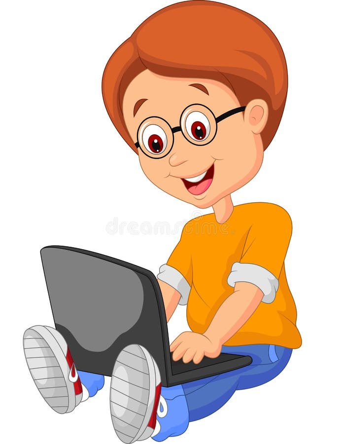 Boy cartoon with laptop stock vector. Illustration of character - 33242322