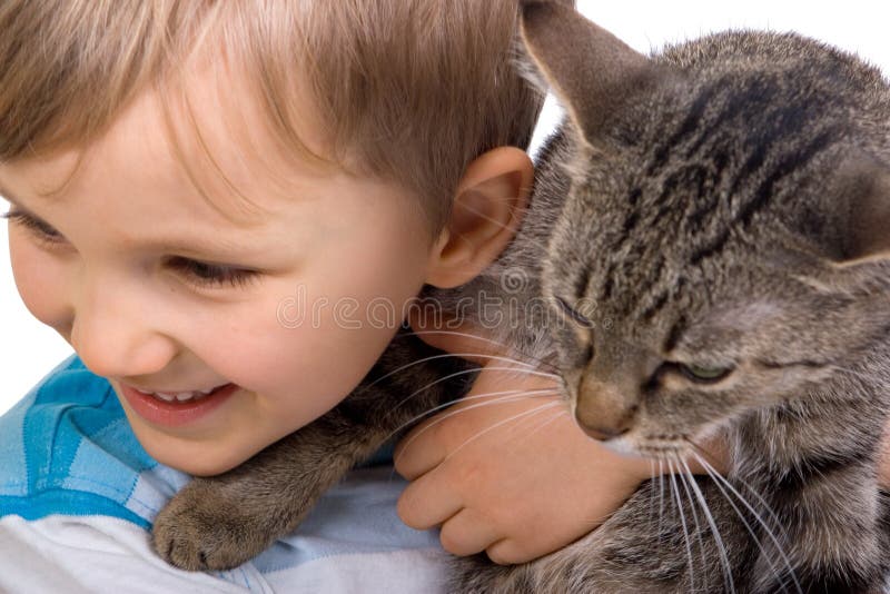 Boy with cat stock image. Image of carries, grins, smile - 2112733
