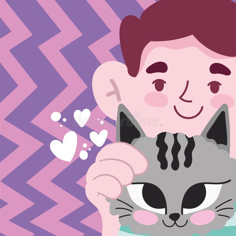 Boy with cat stock vector. Illustration of toddler, play - 264702452