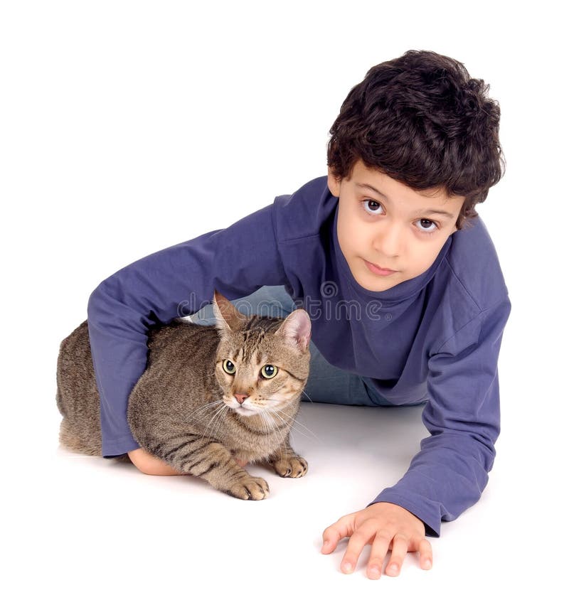 Boy with cat stock photo. Image of cats, chubby, brown - 36386716