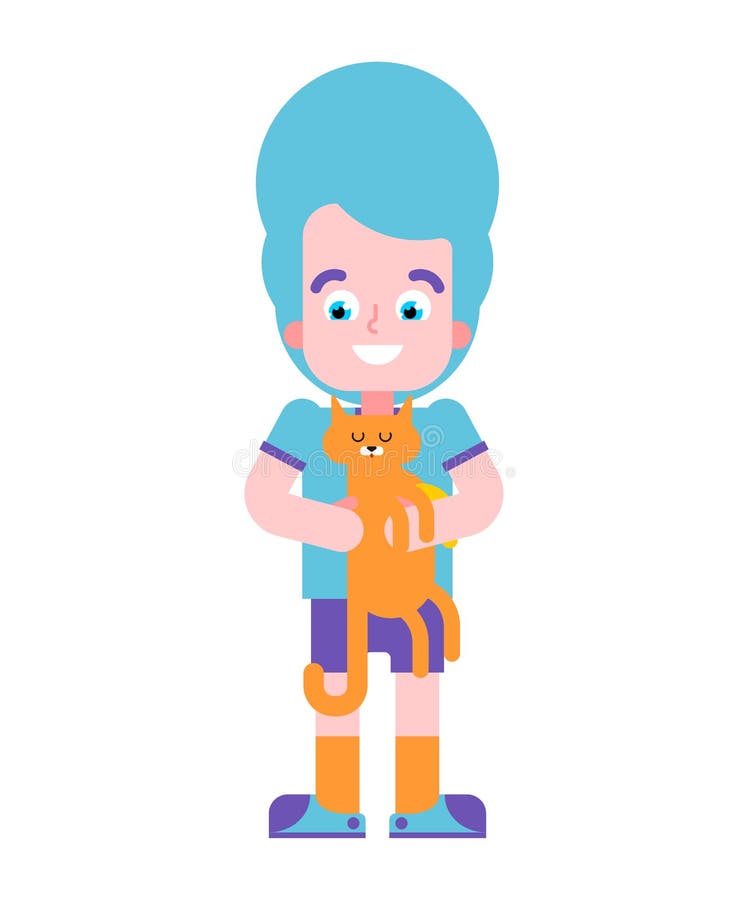 Boy and Cat. Youngster and Pet Stock Vector - Illustration of face ...