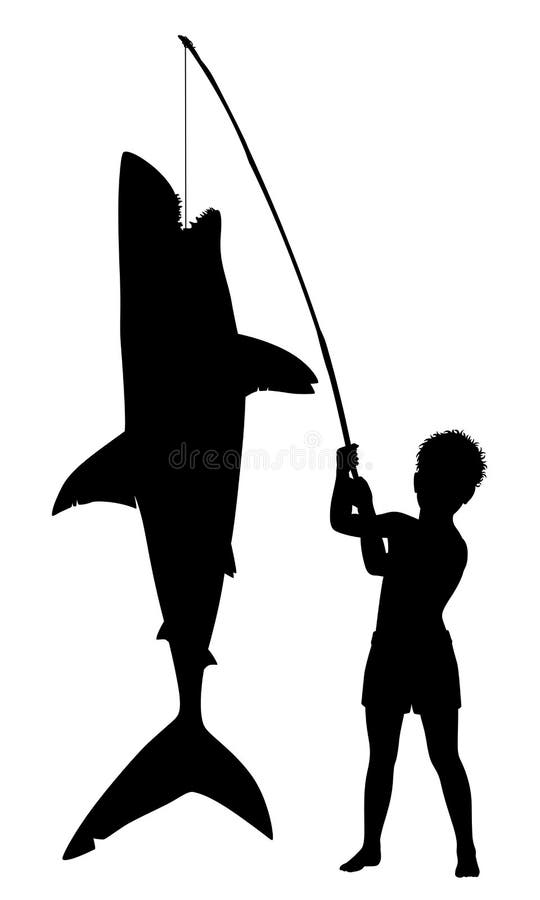Boy catches shark stock vector. Illustration of vector - 97840483