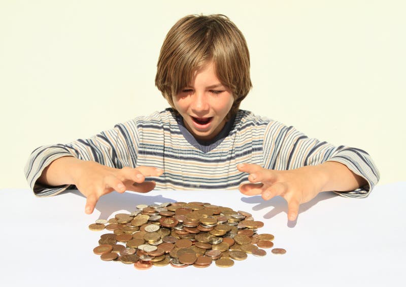 Boy catching money stock photo. Image of crown, change - 45565404