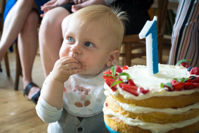 Boy Celebrating His First Birthday Stock Image - Image of home, candle ...