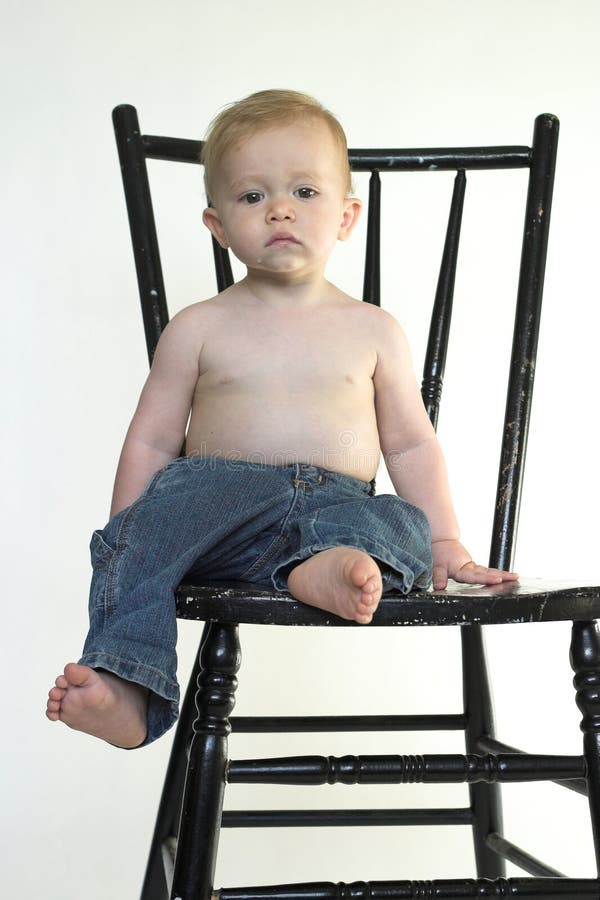 Boy on a Chair stock image. Image of infant, bare, barefoot - 2613623