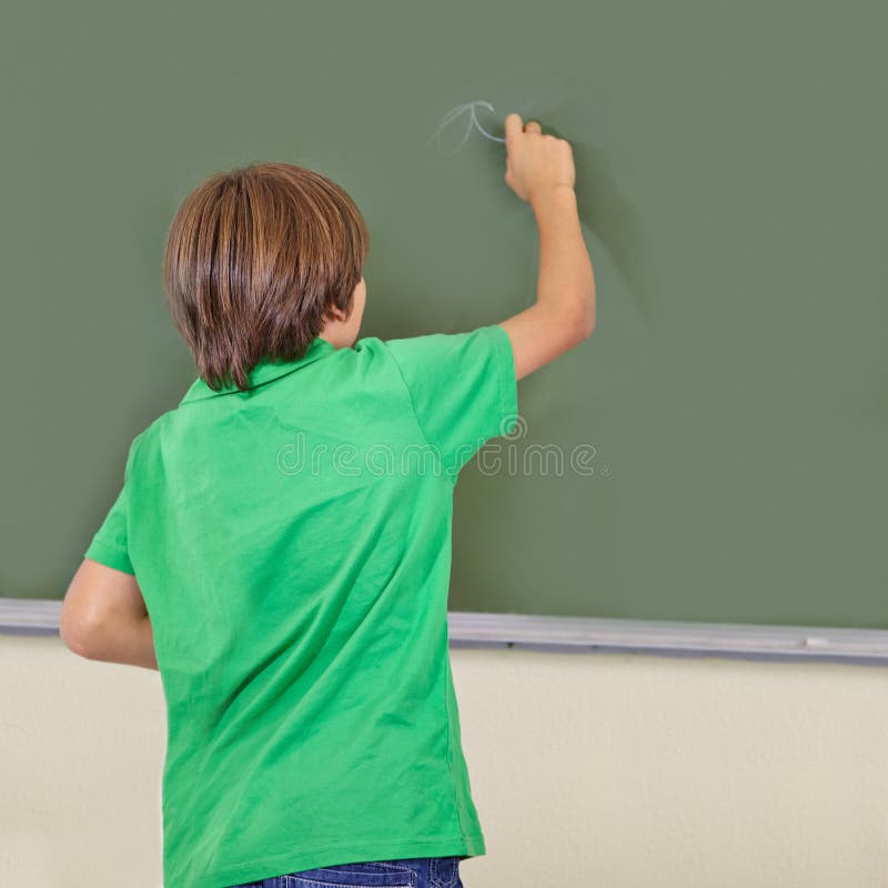 Boy, Chalkboard and School Writing with Kid Education, Cursive and ...