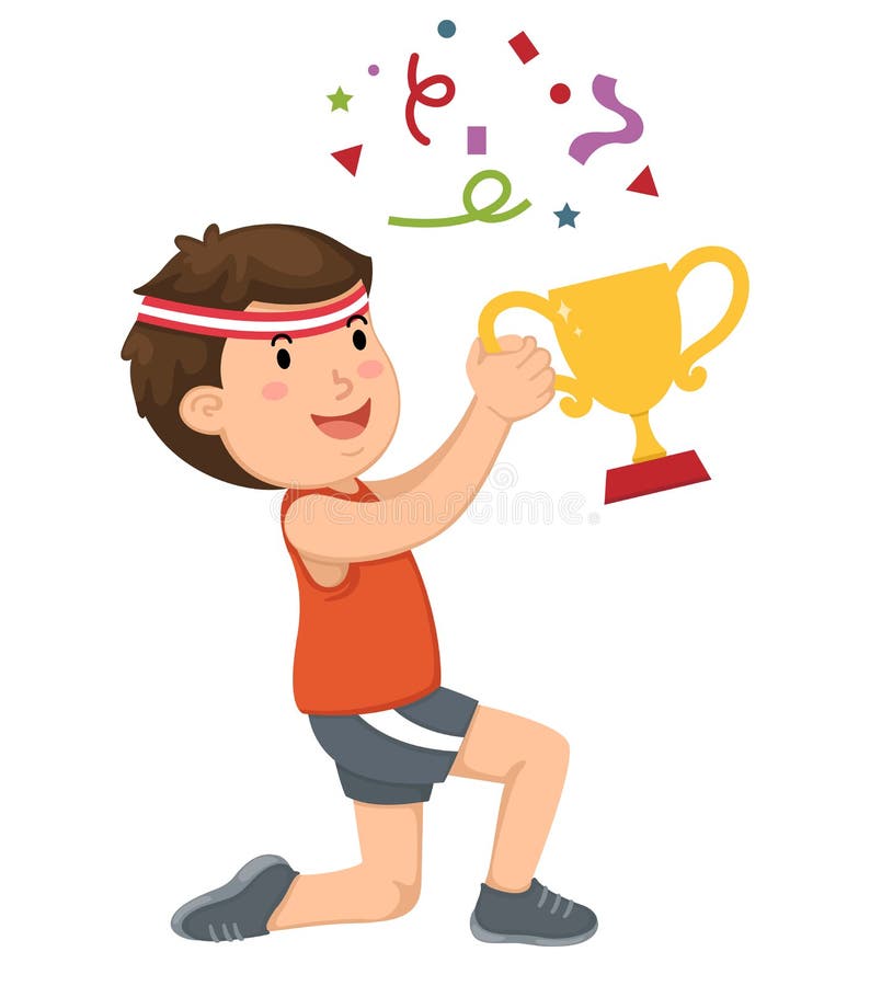 Boy Champion with His Trophy Stock Vector - Illustration of people ...