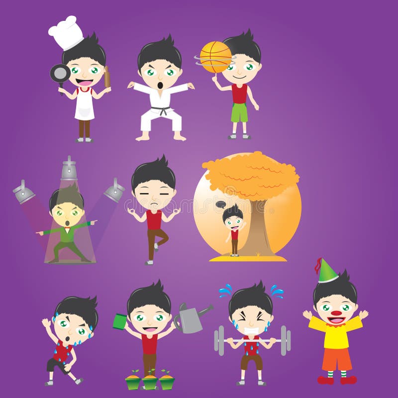 Boy Character Different Actions Stock Illustrations – 358 Boy Character ...