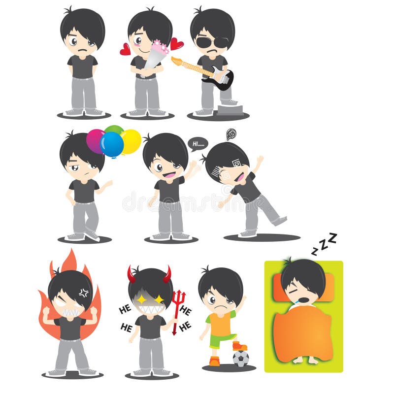 Boy Character Different Actions Stock Illustrations – 230 Boy Character ...