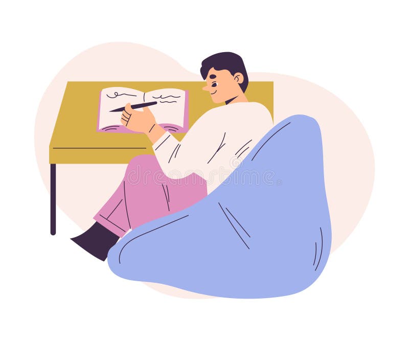 Boy Character Doing Homework Sitting Have Schedule and daily Routine ...