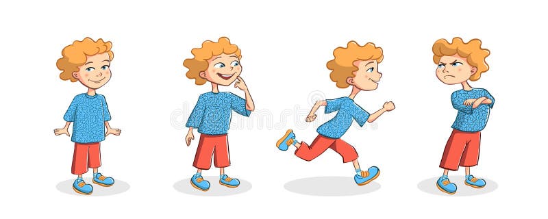 Boy Character Full Lenth Set Different Emotions Stock Vector ...