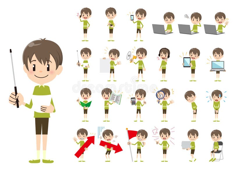 Boy Charactor Set. Presenting in Various Action. Stock Vector ...