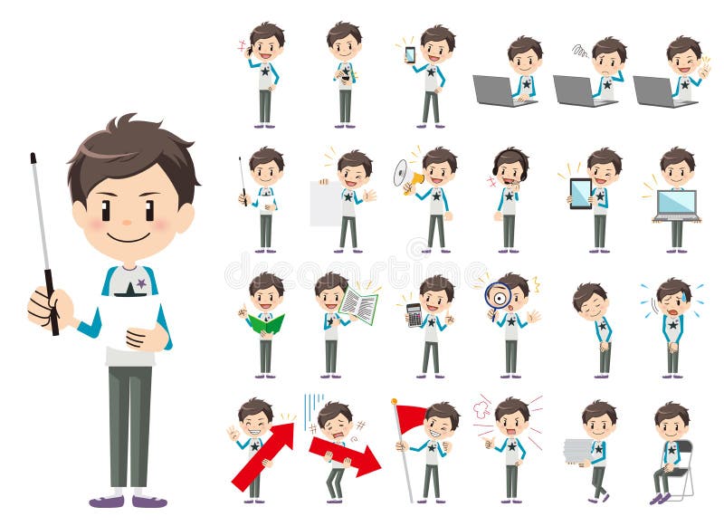 Boy Charactor Set. Presenting in Various Action. Stock Vector ...