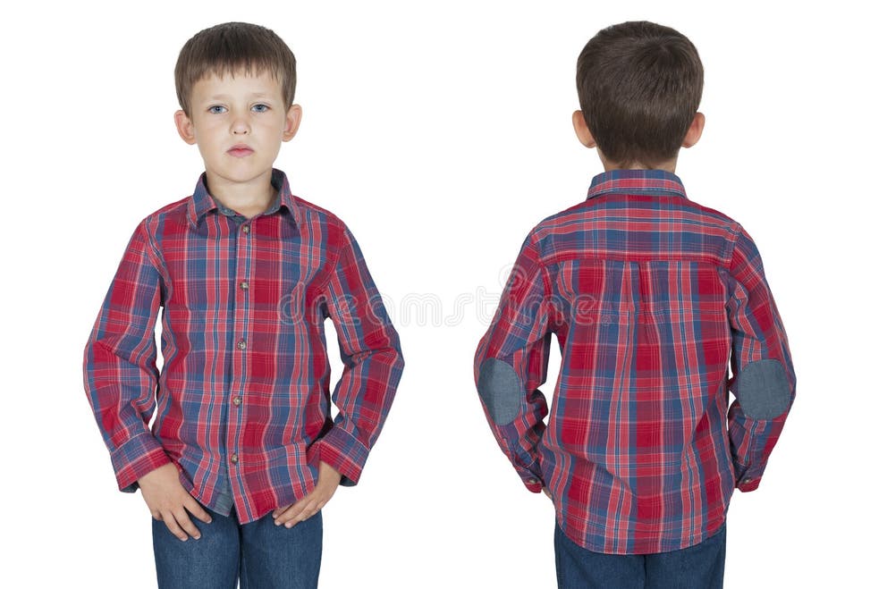 Boy in a Checkered Shirt Front and Back View Stock Image - Image of ...