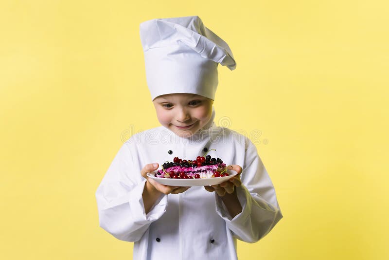 Boy Chef Cooked Pie with a Wig and Currant Stock Photo - Image of ...