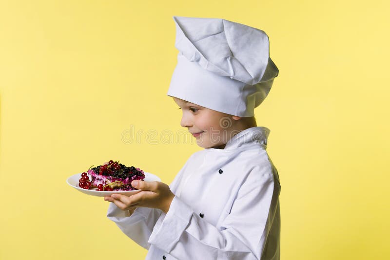 Boy Chef Cooked Pie with a Wig and Currant Stock Photo - Image of white ...