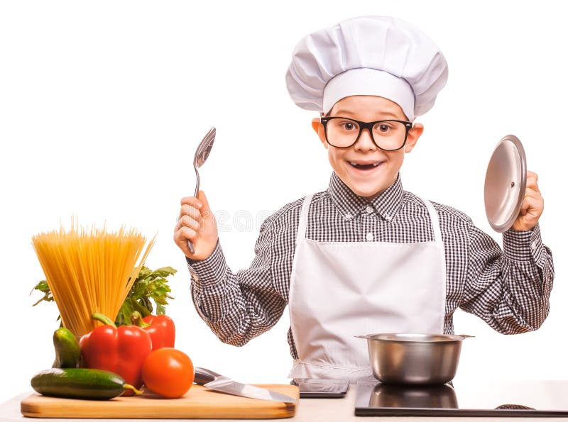 Boy Chef is Cooking in the Kitchen Stock Image - Image of isolated ...
