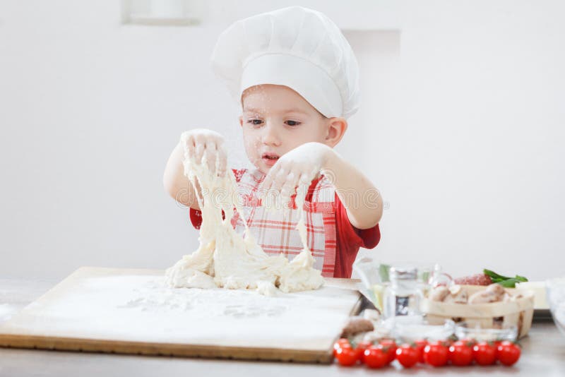 Boy with Chef Hat Preparing the Pizza Dough Stock Photo - Image of cute ...