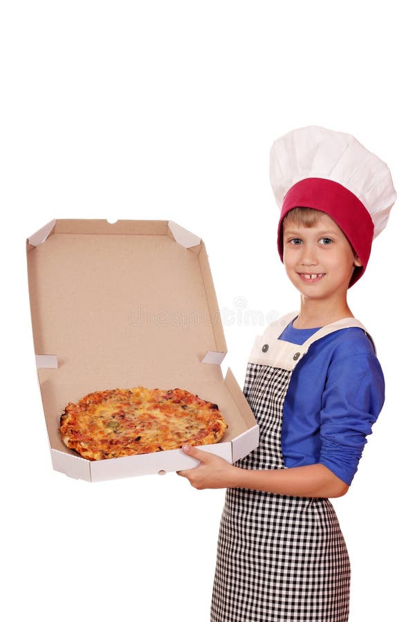 Boy chef eat pizza stock photo. Image of cook, crust - 33078172