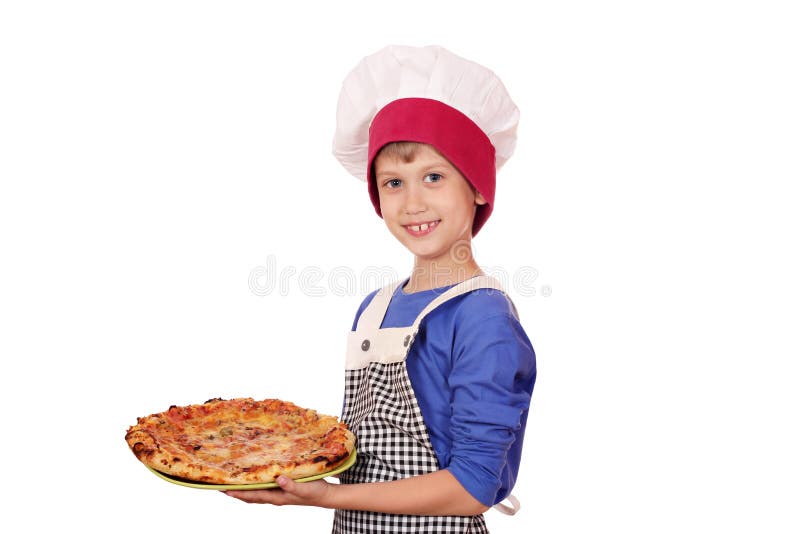 Boy chef with pizza stock photo. Image of caucasian, italian - 42466728