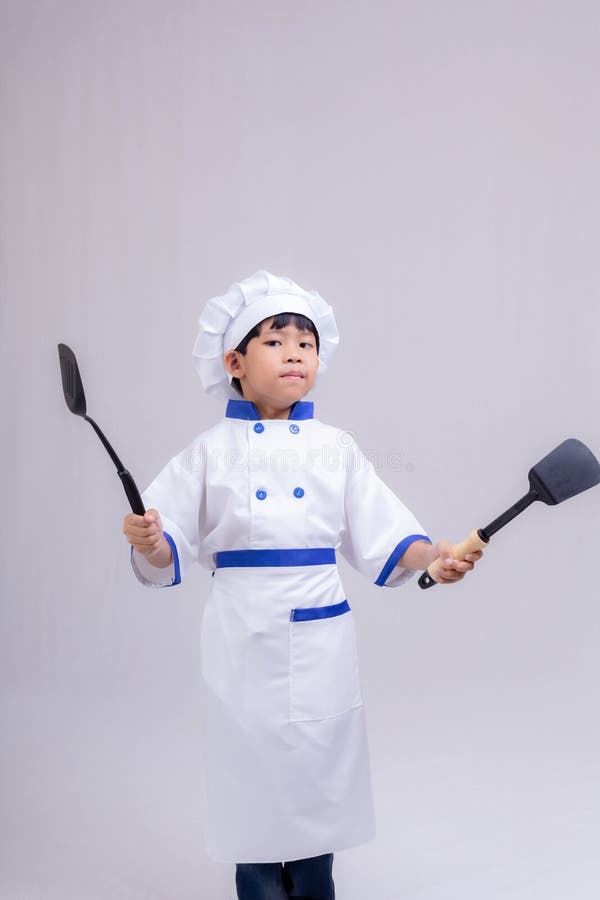Boy in Chef Uniform on White Background Stock Image - Image of happy ...