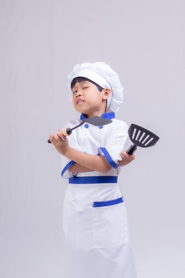 Boy in Chef Uniform on White Background Stock Image - Image of happy ...
