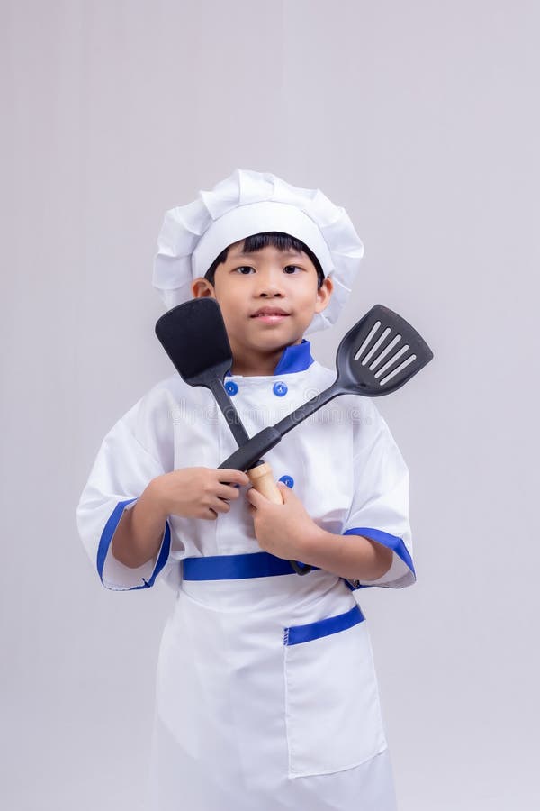 Boy in Chef Uniform on White Background Stock Image - Image of happy ...