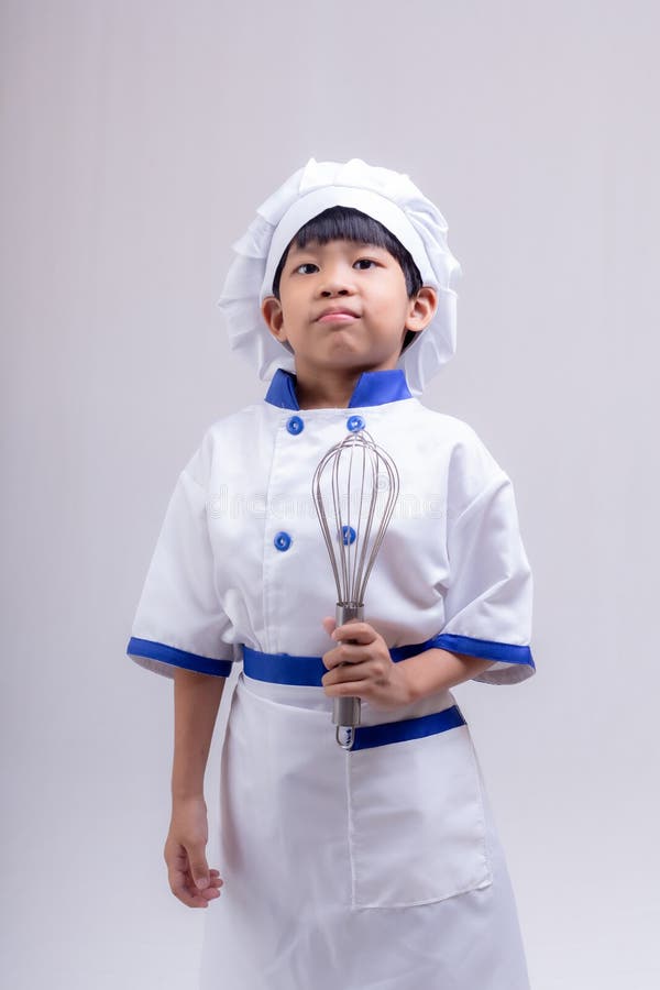 Boy in Chef Uniform on White Background Stock Image - Image of happy ...