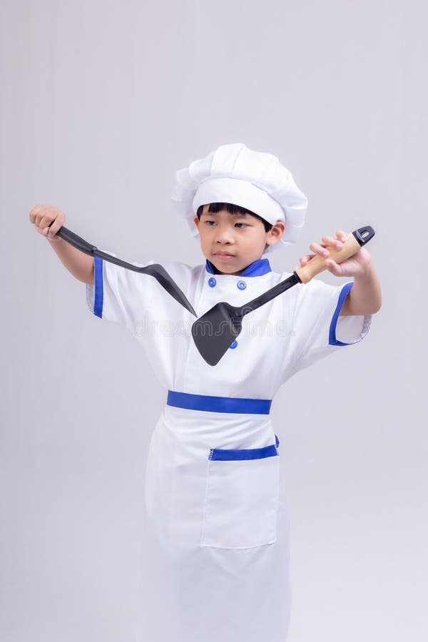 Boy in Chef Uniform on White Background Stock Image - Image of cook ...