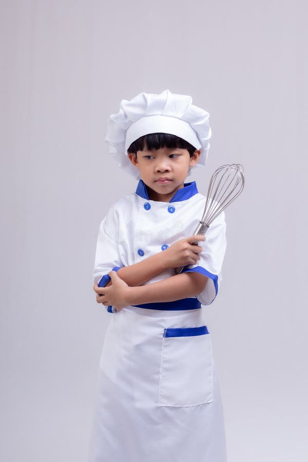 Boy in Chef Uniform on White Background Stock Image - Image of person ...
