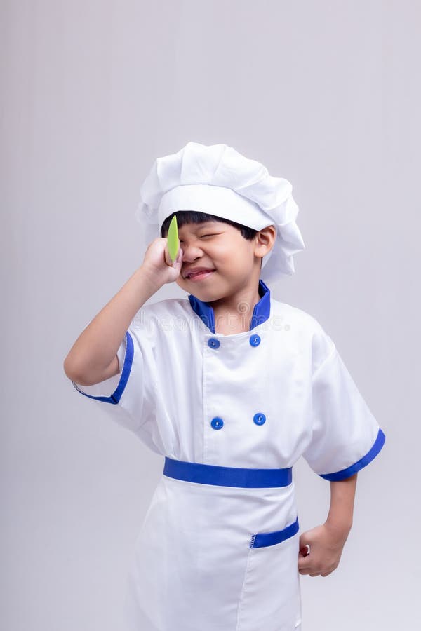 Boy in Chef Uniform on White Background Stock Image - Image of happy ...
