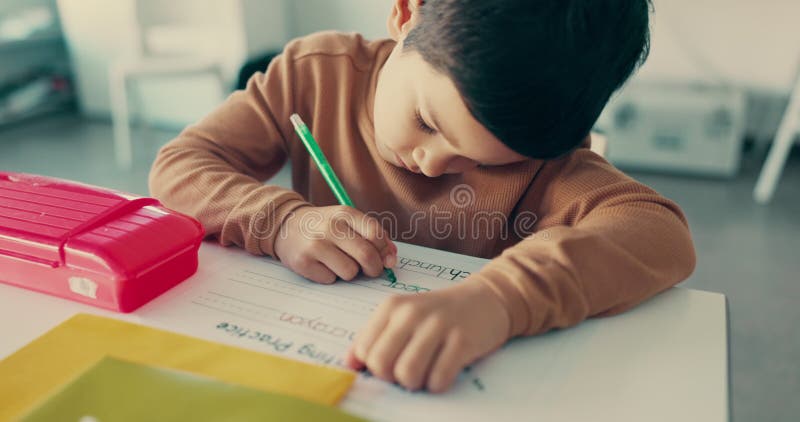 Boy Child, Education and Student Writing in Classroom with Learning ...