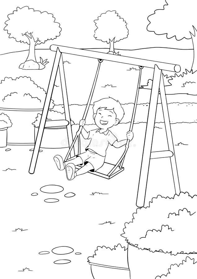 Boy Child Happy Playing Coloring Book Illustration Stock Vector ...