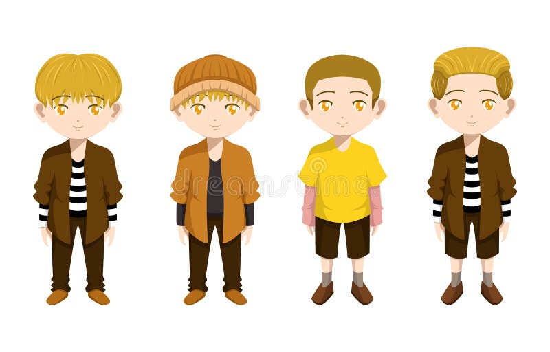 Boy Child Kid Standing Clothes Hair Front Vector Cartoon Set Stock ...