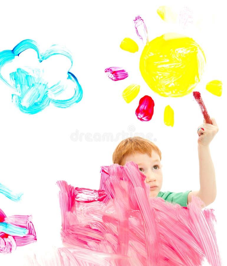 Boy Child Painting Art Picture on Window Stock Image - Image of colour ...