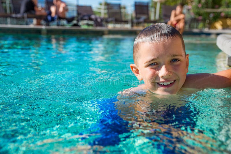 Boy Child Playing in Pool, Summer Vacations Stock Photo - Image of ...