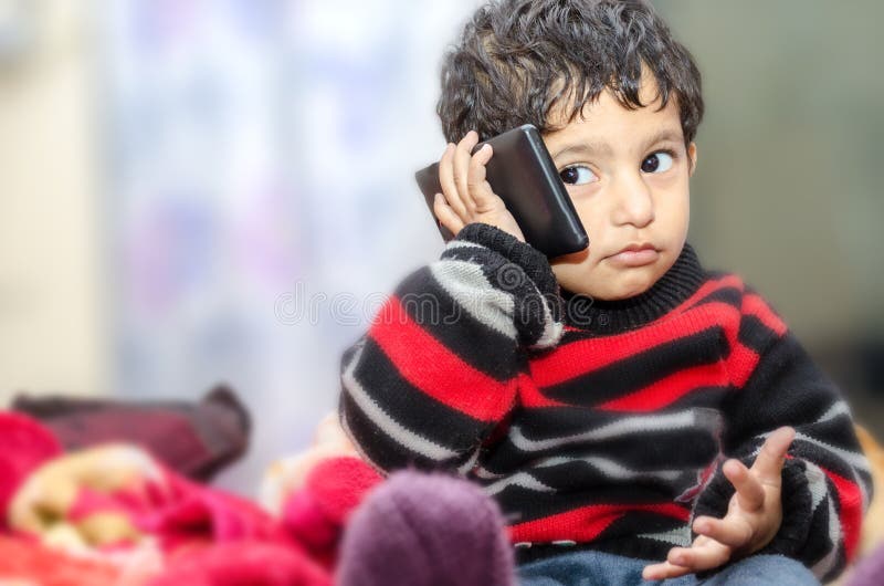 Boy Child Talking Over Mobile Phone Stock Photo - Image of phone ...