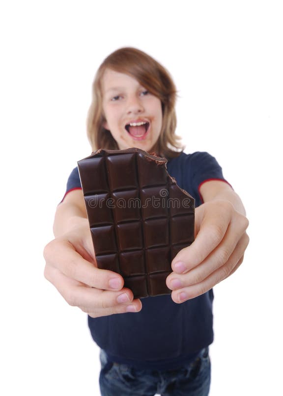 Boy with chocolate stock image. Image of childhood, grin - 19648677