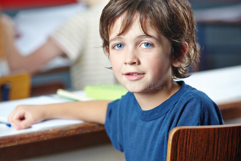 Boy in Class in Elementary School Stock Photo - Image of primary, table ...