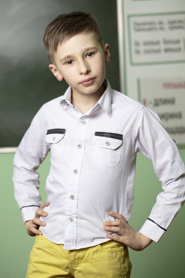 The Boy in the Classroom is Looking at the Camera Stock Image - Image ...
