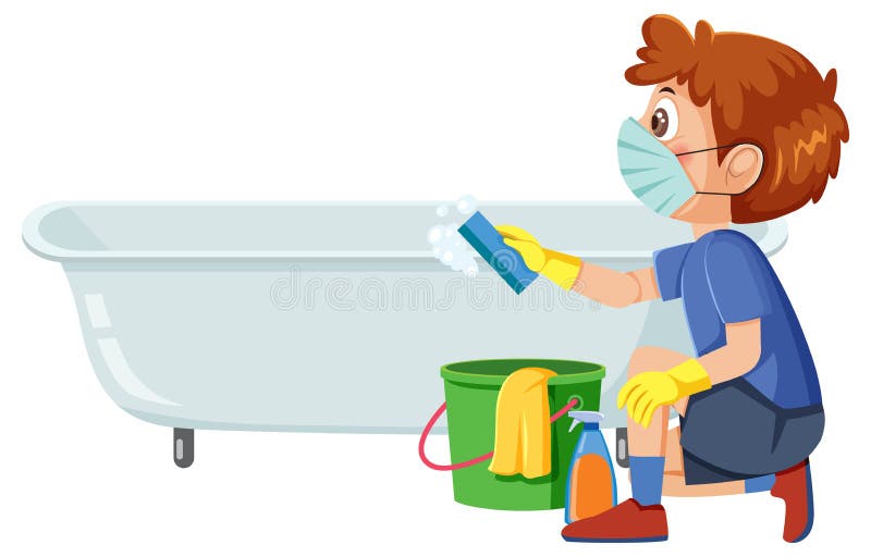 A boy cleaning bathtub stock vector. Illustration of building - 263000760