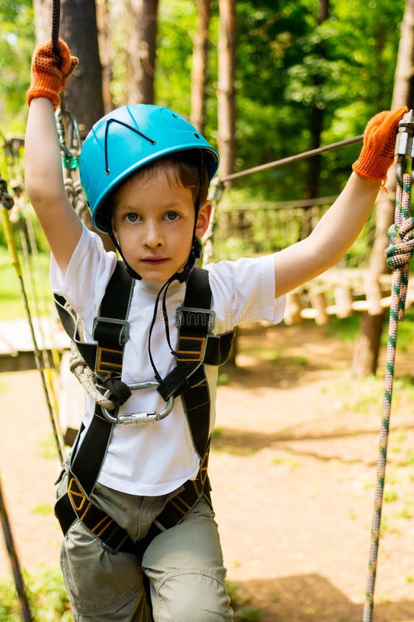 Boy at Climbing Activity in High Wire Forest Park Stock Image - Image ...