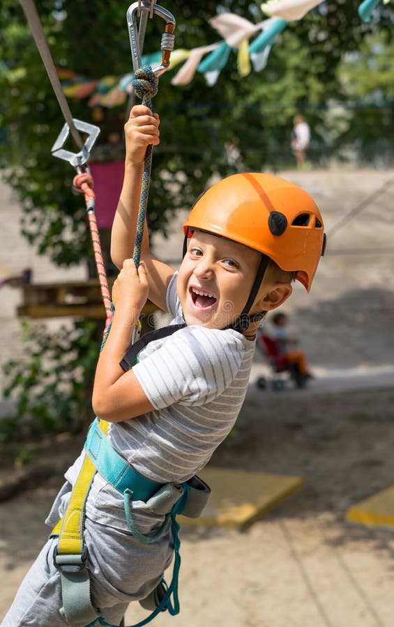 Boy at Climbing Activity in High Wire Forest Park. Table Mountain ...