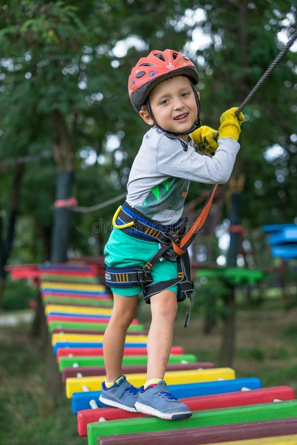 Boy at Climbing Activity in High Wire Forest Park. Table Mountain ...