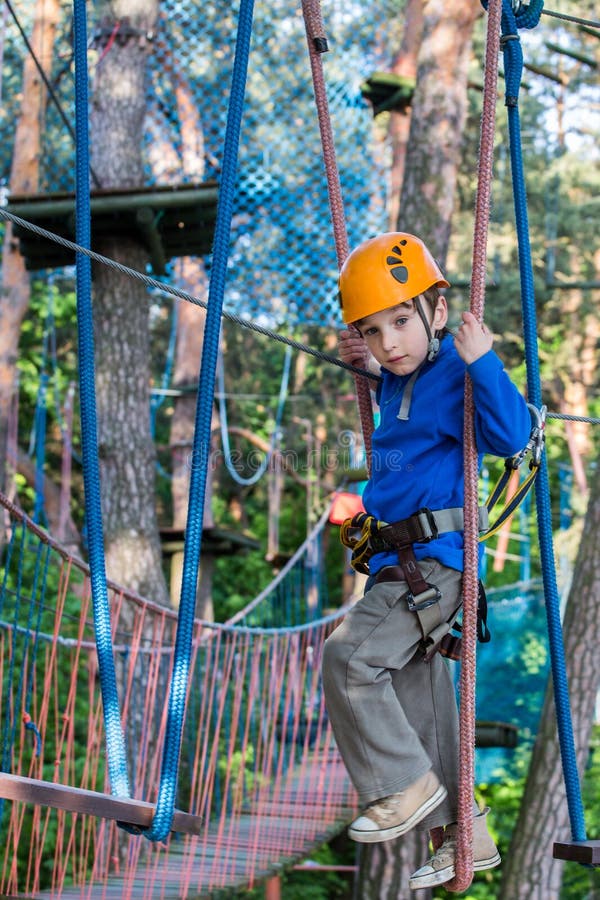 Boy Climbing in Adventure Park , Rope Park Stock Photo - Image of park ...