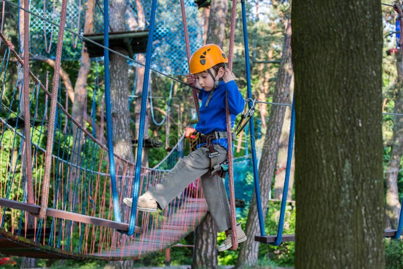 Boy Climbing in Adventure Park , Rope Park Stock Image - Image of park ...