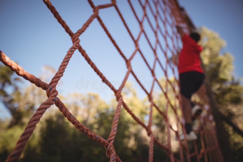 Boy Climbing a Net during Obstacle Course Stock Photo - Image of people ...