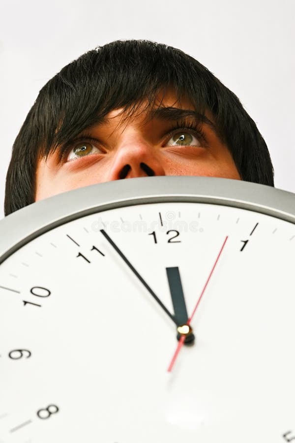 Boy with clock stock photo. Image of grey, person, characters - 2933510