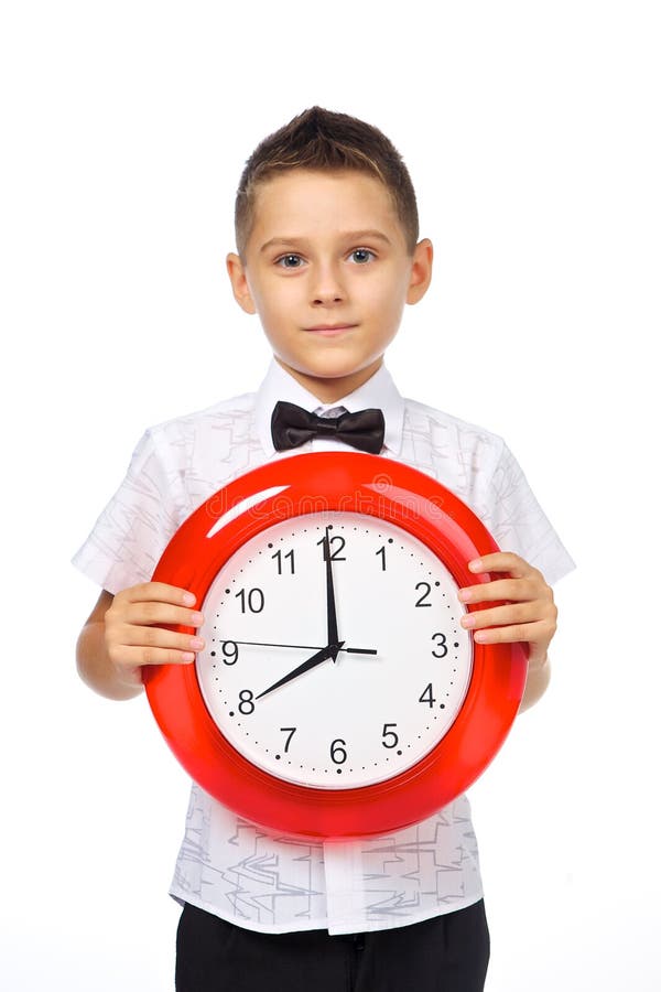 Surprised Young Boy with a Clock Stock Photo - Image of midnight, hour ...